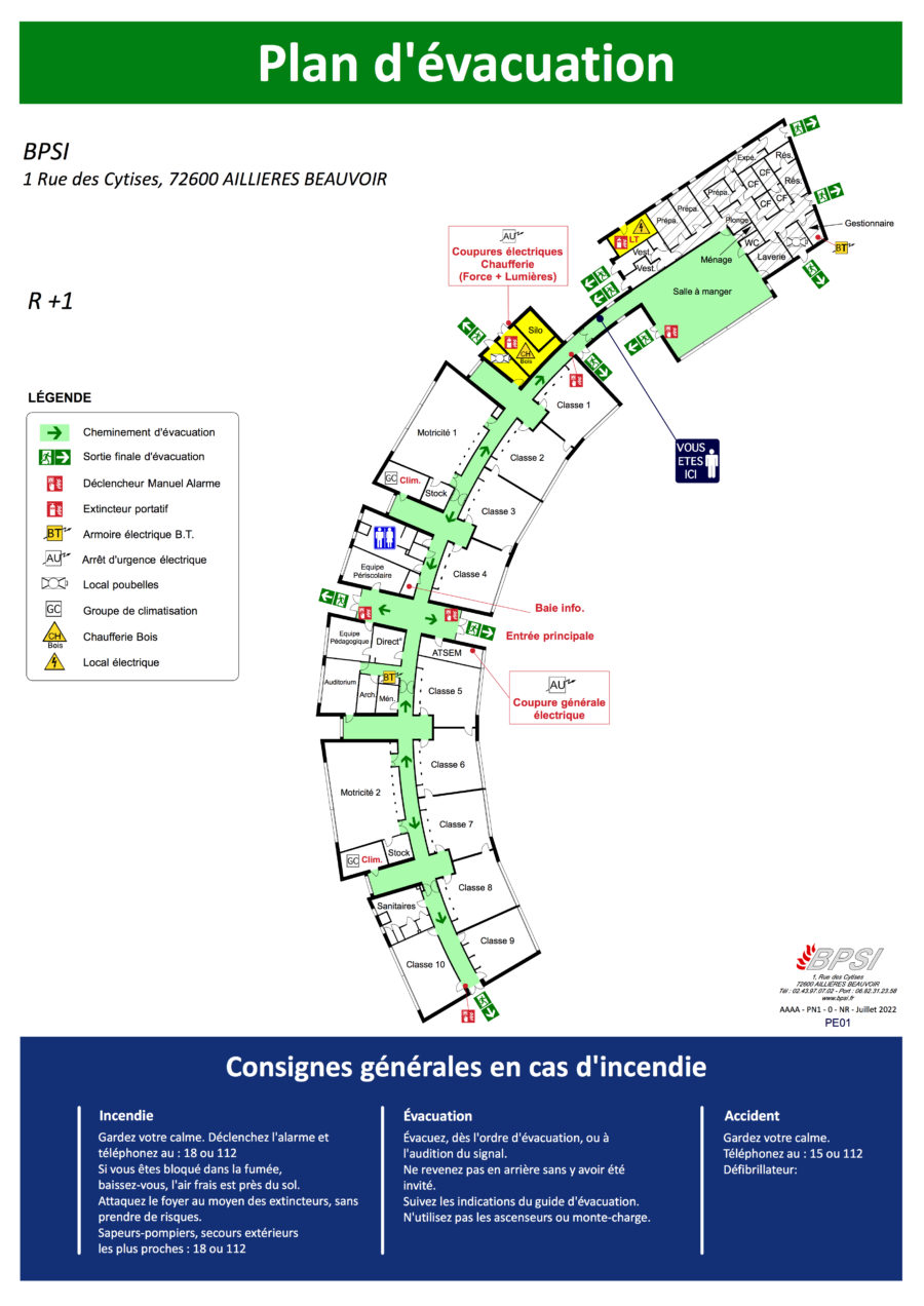 BPSI – Consignes et plans de sécurité incendie